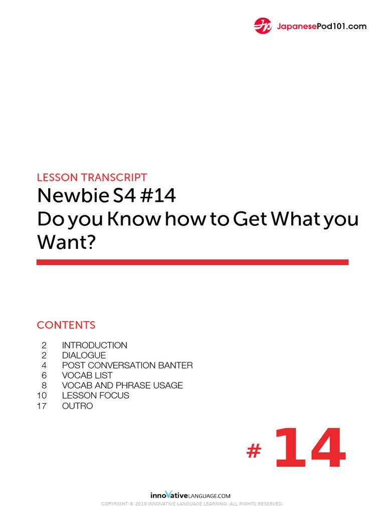 036 Lesson Transcript (707 - NB - S4L14 - 101108 - Jpod101 ...