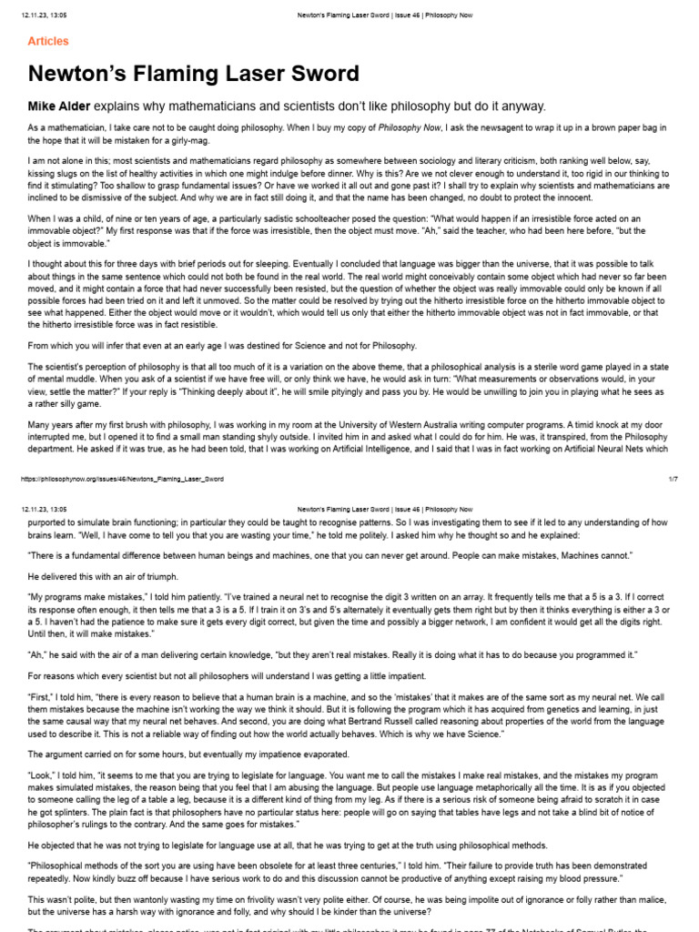 Newton's Flaming Laser Sword - Issue 46 - Philosophy Now | PDF | Axiom ...