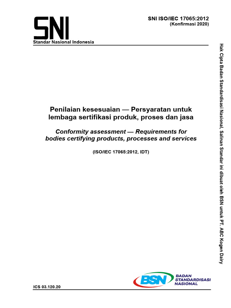 Sni Iso Iec 17065-2012 (BSN) | PDF