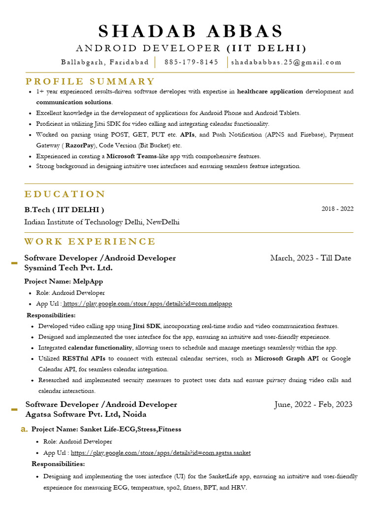 Experienced Android Developer Profile | PDF | Android (Operating System ...