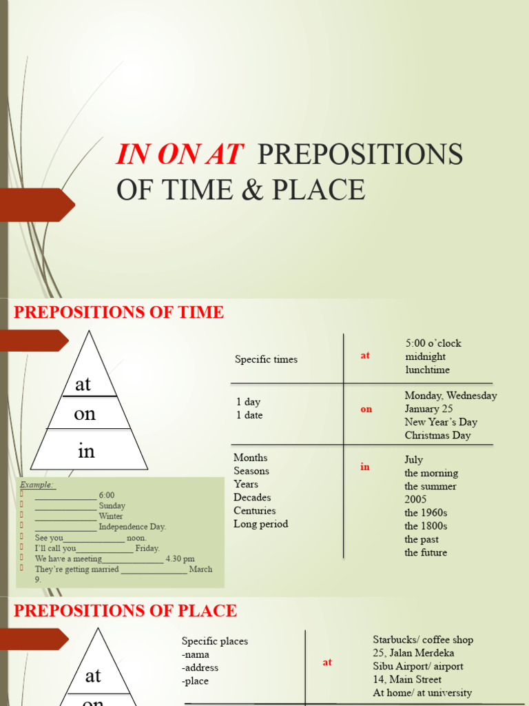 Prepositions of Time and Place Guide | PDF
