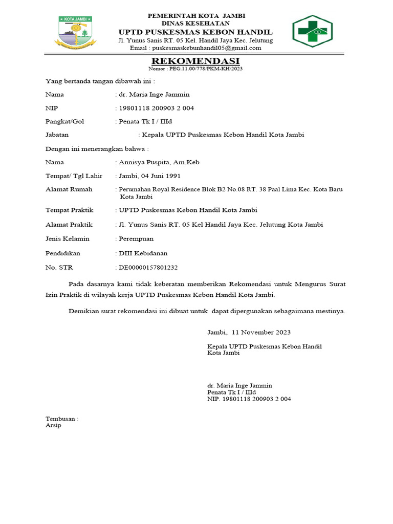 Surat Rekomendasi Pembuatan Sip | PDF