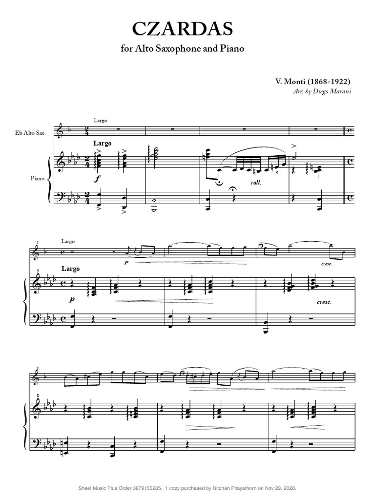 Czardas For Alto Saxophone and Piano | PDF