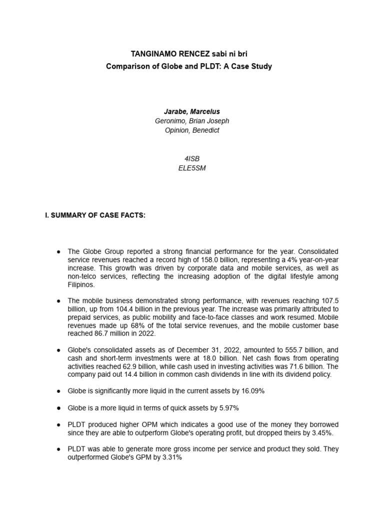 Comparison of Globe and PLDT - Case Study | PDF | American Depositary ...