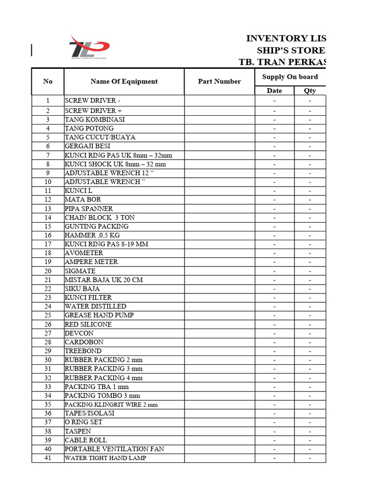Inventory Spare Part Tb. TP2 | PDF | Piston | Pump