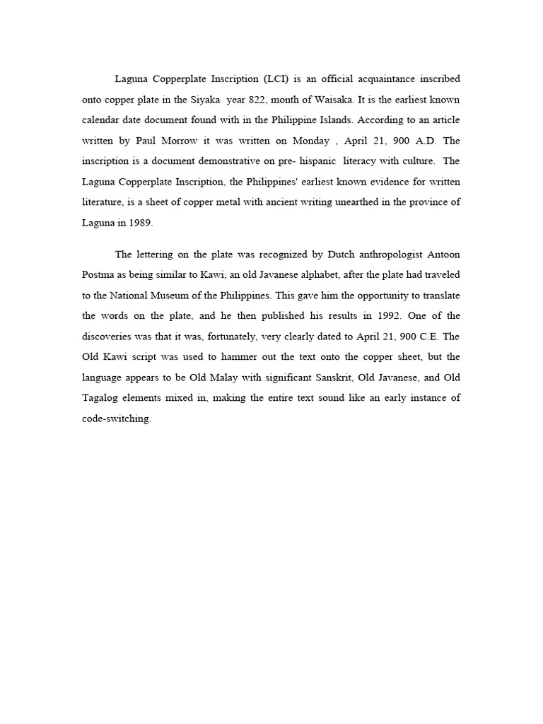 Laguna Copperplate Inscription Overview | PDF