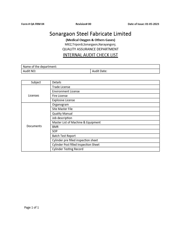 Q.A FRM 04 (Internal Audit Checklist) | PDF Q.A FRM 04 (Internal Audit Checklist) | PDF