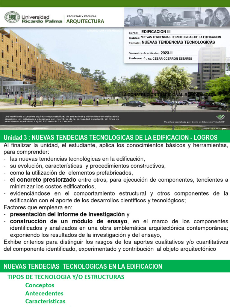 Unidad 3 Nuevas Tendencias Tecnologicas en La Edificacion, 2023-II - Compressed | PDF | Hormigón ...