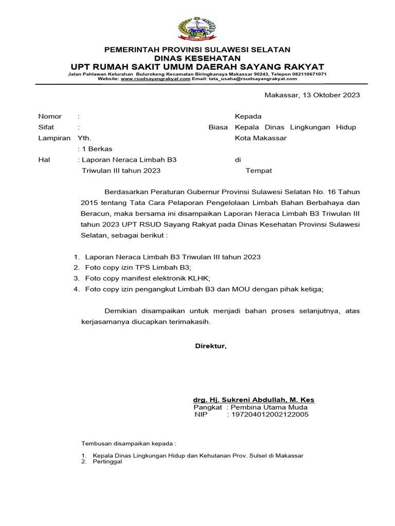 Laporan Limbah B3 RSUD Sayang Rakyat | PDF