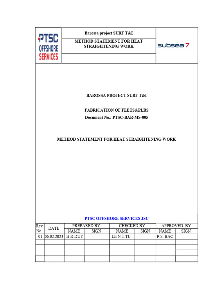 Method Statement For Heat Straightening Work Rev 01 | PDF ...