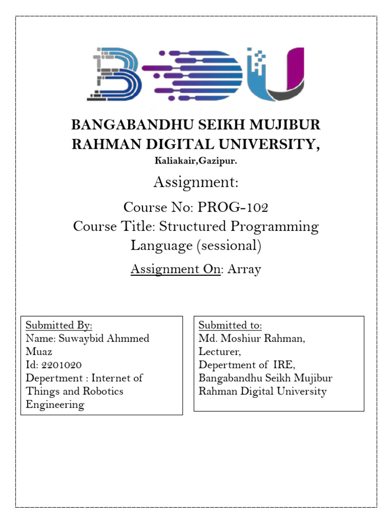 Assignment On Array Pdf Computer Programming Information Technology