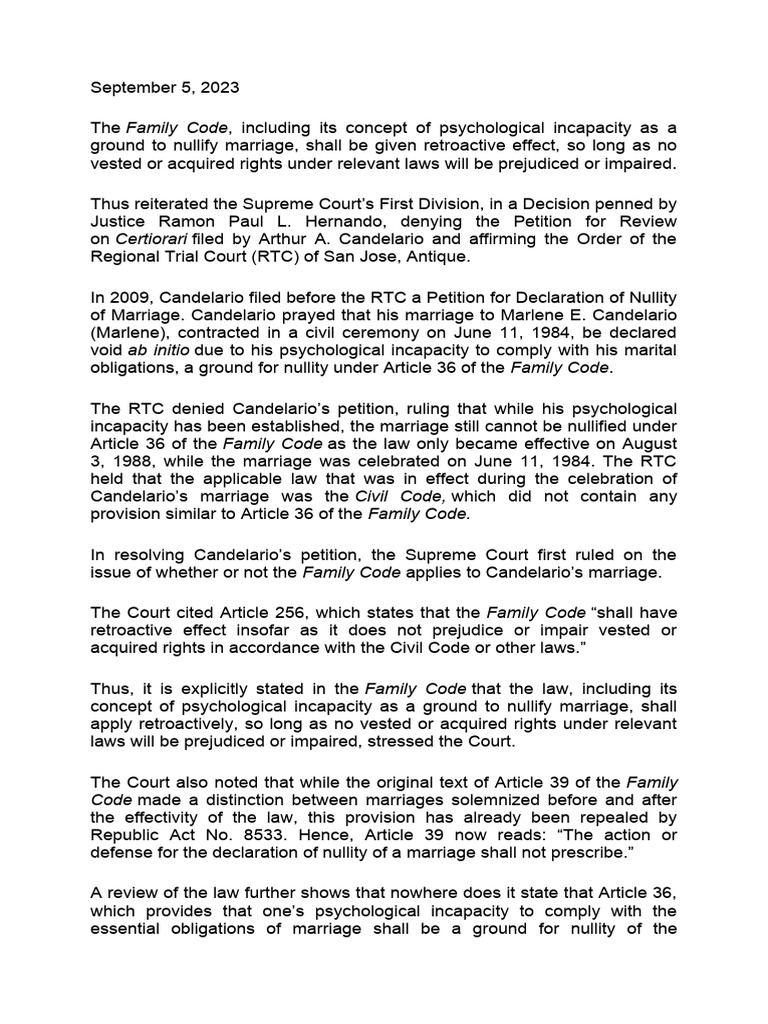 Candelario V Candelario | PDF | Annulment | Marriage