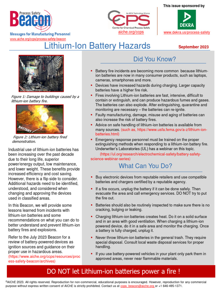 Process Safety Beacon-September 2023 | PDF | Lithium Ion Battery ...