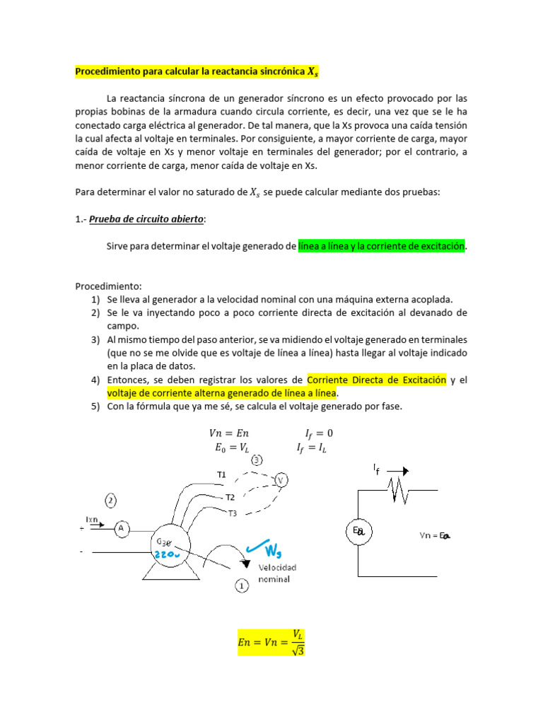 Procedimiento para Calcular La Reactancia Sincrónica Xs | PDF ...
