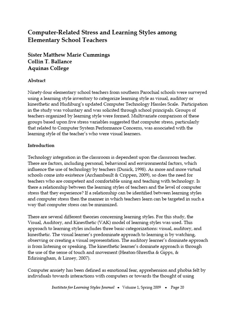 Computer-Related Stress and Learning Styles Among | PDF | Learning ...