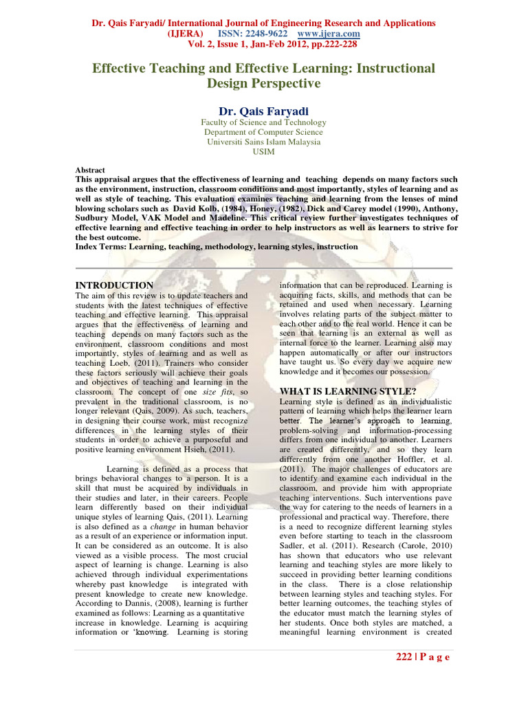 Effective Teaching and Effective Learning | PDF | Learning | Learning ...