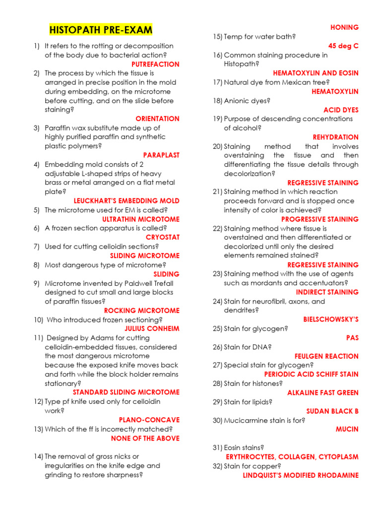 Histopath Pre Exam | PDF | Staining | Anatomy