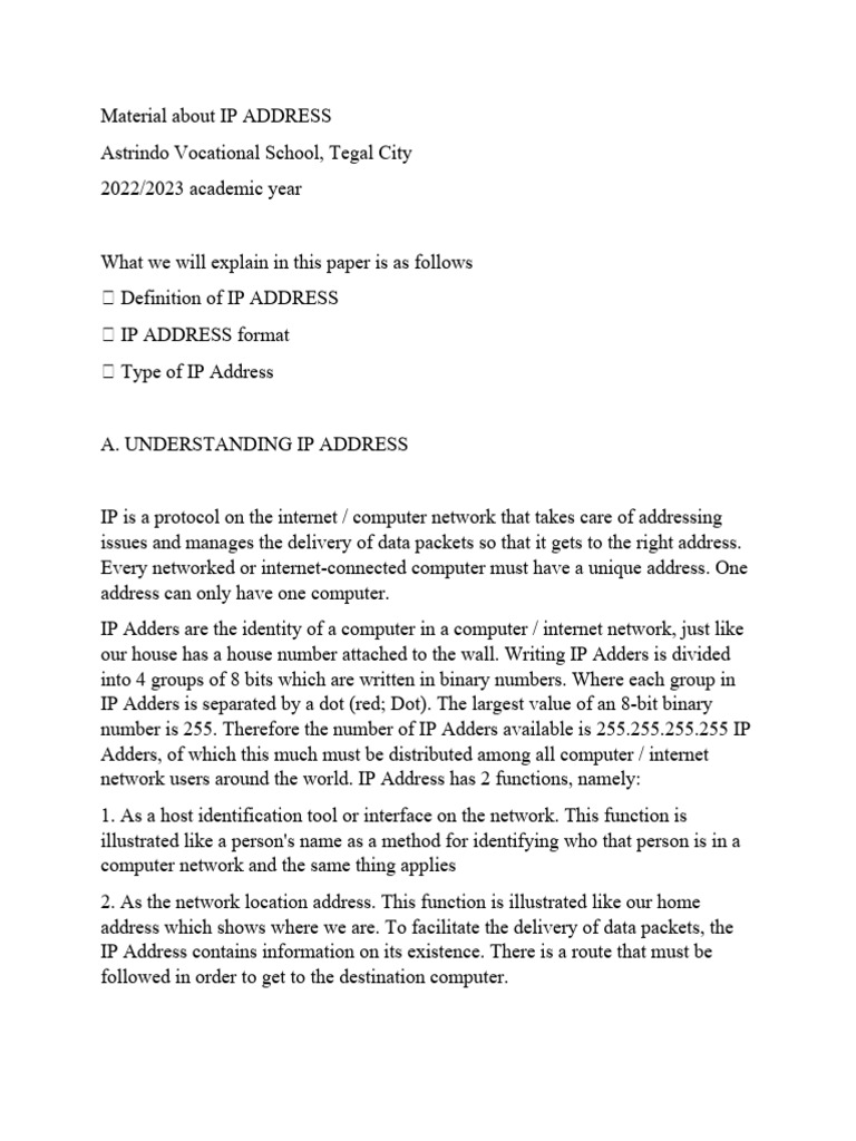 Material About IP ADDRESS | PDF | Ip Address | Internet Protocols