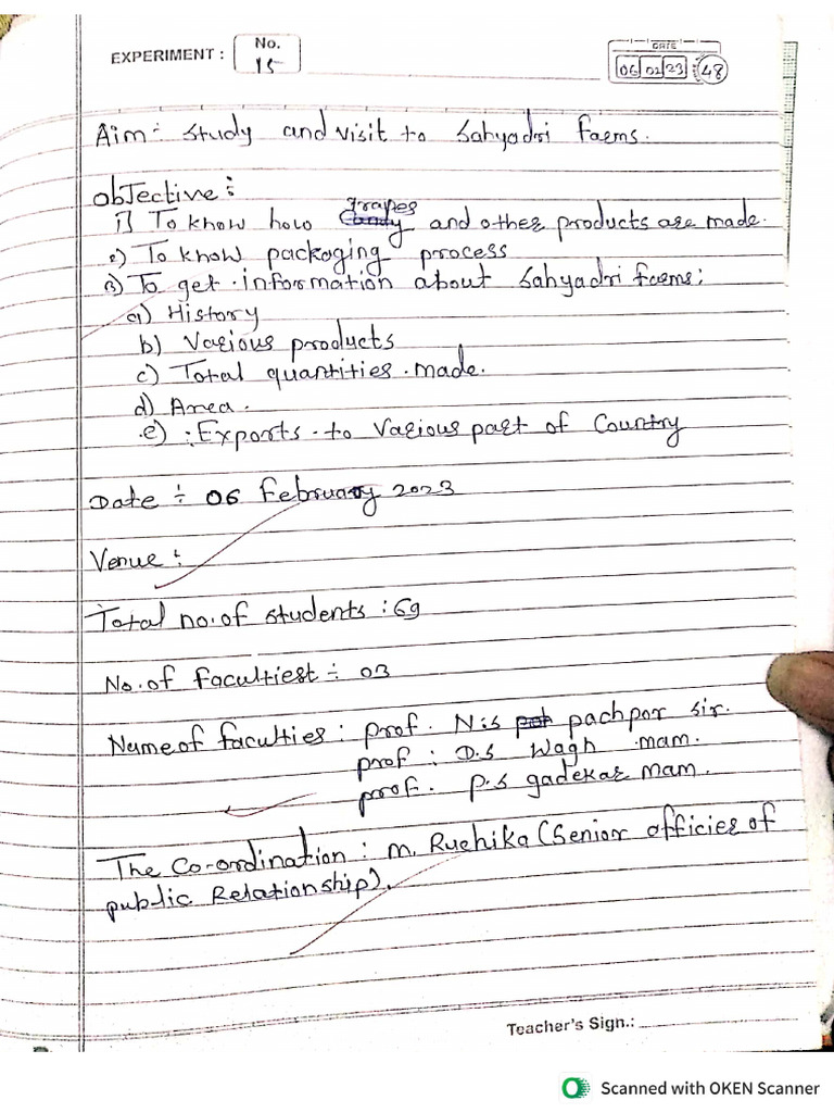 Visit Report Sahyadri Farms | PDF