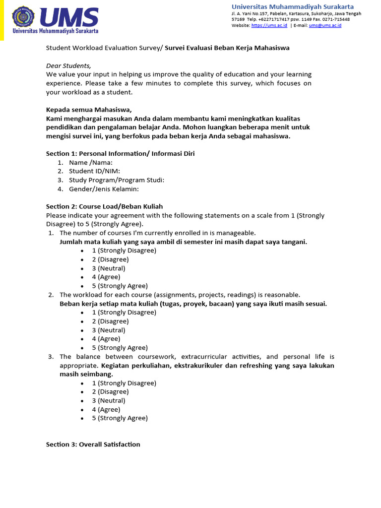 Student Workload Evaluation Survey UMS | PDF | Career & Growth | Wellness