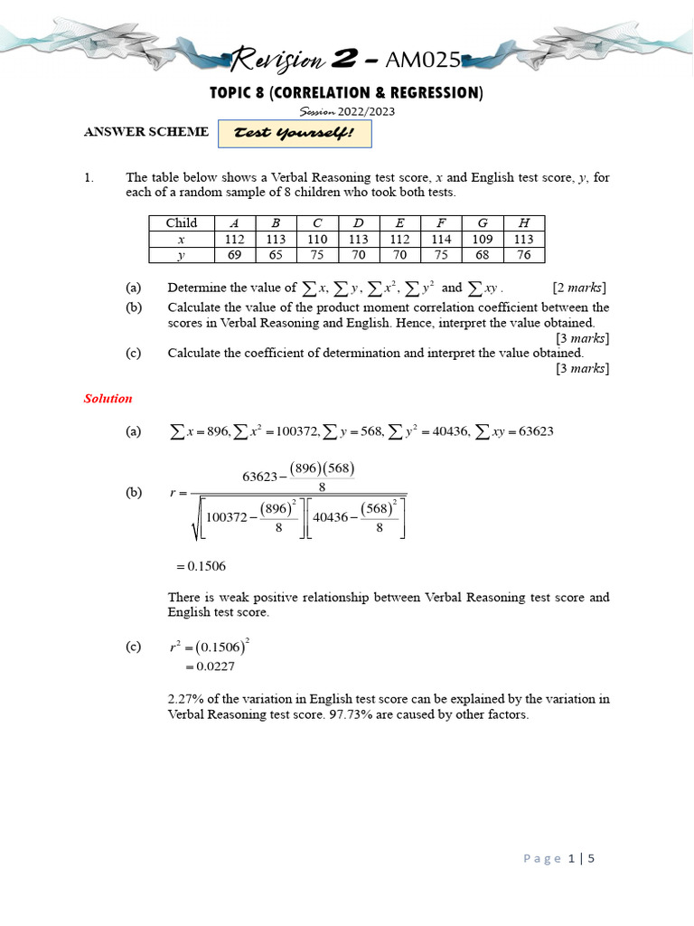 Correlation & Regression Answer Key | PDF | Regression Analysis ...