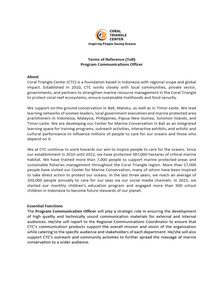 ToR Program-Communications-Officer 2023 Final76 | PDF | Natural Environment