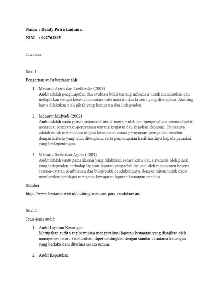 Tugas 1 Audit SDM NIM 042761895 | PDF | Karier & Perkembangan | Bisnis