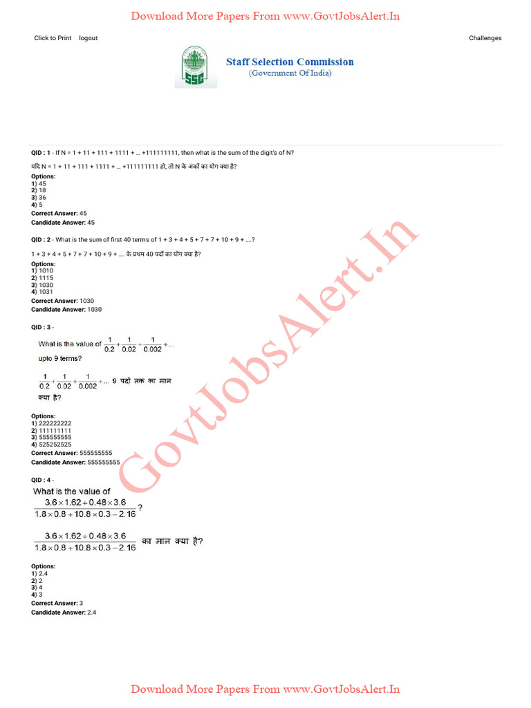 Math Questions and Answers for Exams | PDF | Sphere | Elementary Mathematics