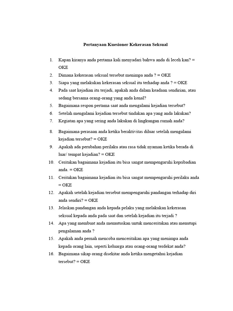 Pertanyaan Kuesioner Kekerasan Seksual | PDF