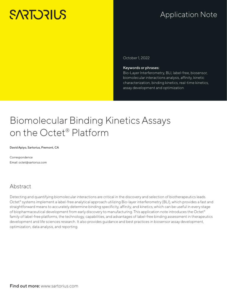 Octet Biomolecular Binding Kinetics Application Note 4014 En 1 Data Pdf Biosensor Ligand