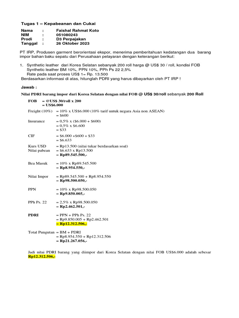Tugas 1 - ADBI4235-Kepabeanan Dan Cukai | PDF