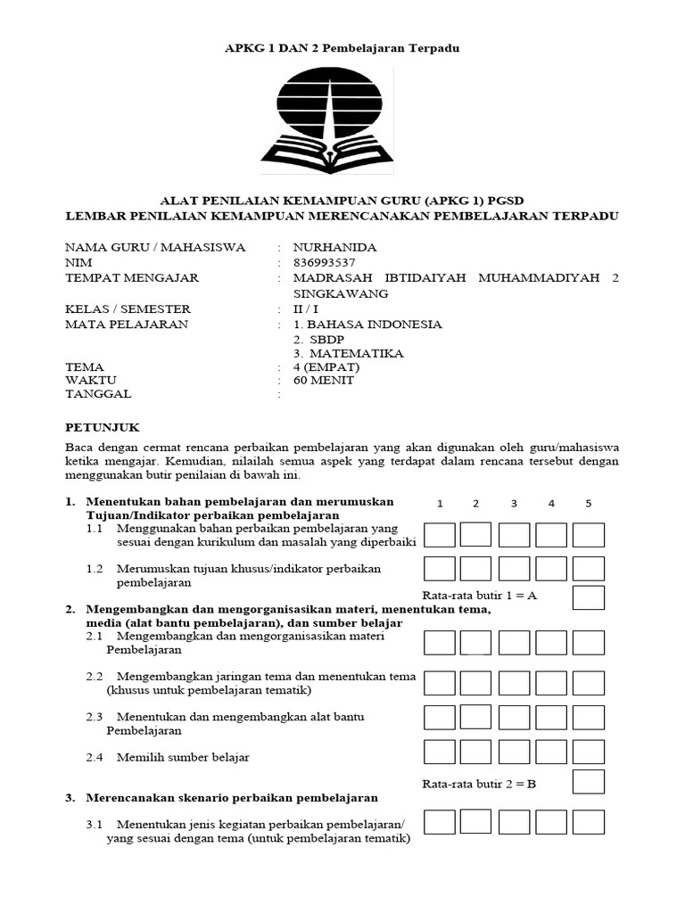 APKG 1 DAN 2 Pembelajaran Terpadu 2 | PDF