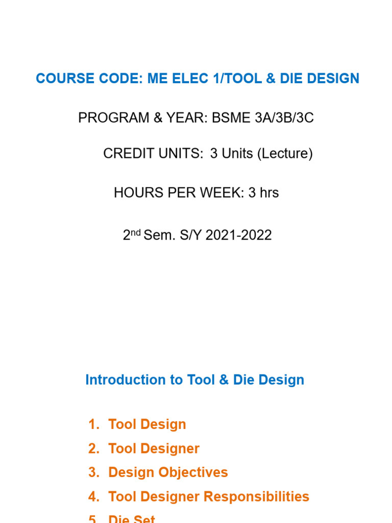 Course Code: Me Elec 1/tool & Die Design | PDF | Metals | Metallurgy