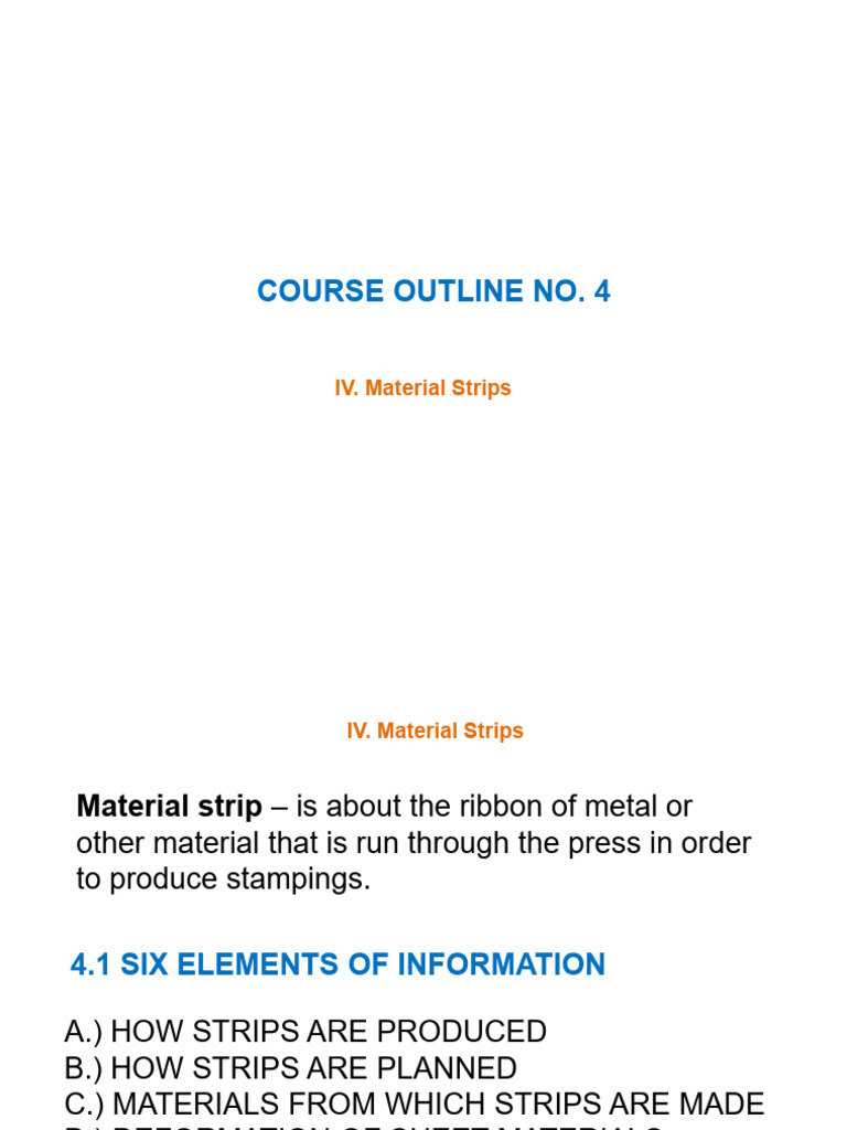 Course Outline No. 4: IV. Material Strips | PDF | Sheet Metal ...