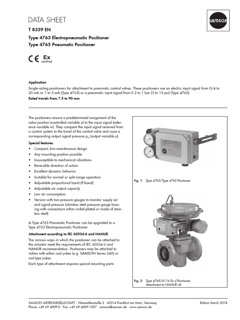 SAMSON Elektropneumatski Pozicioner Tip 4763 | PDF | Pipe (Fluid ...
