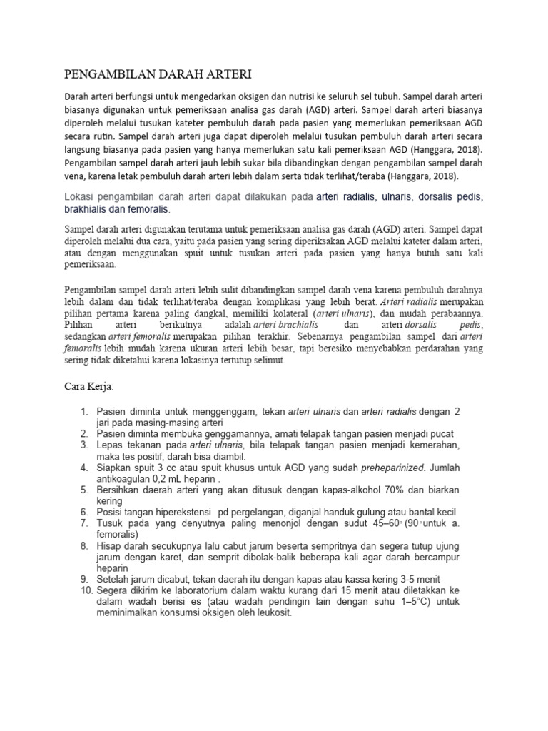 Teknik Pengambilan Darah Arteri | PDF