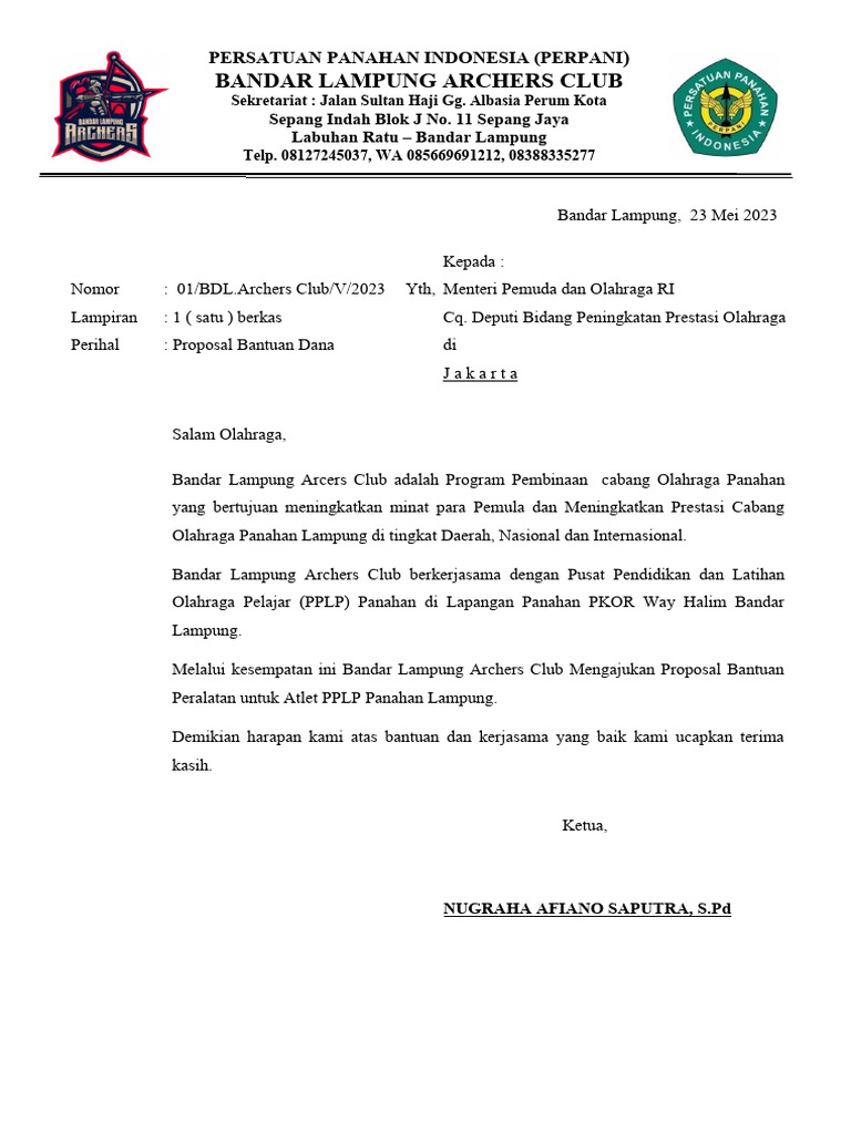 Proposal Dana Peralatan Panahan | PDF | Karier & Perkembangan | Bisnis