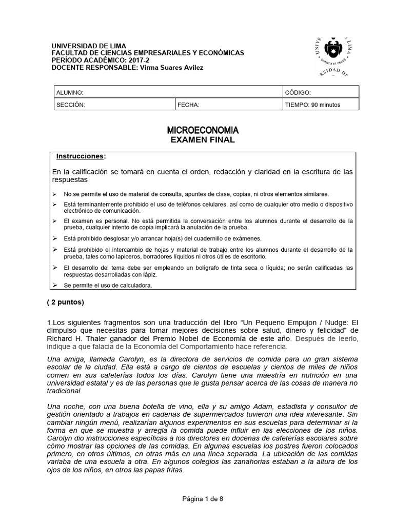 Examen Final Microeconomia 2017-II Resuelto | PDF | Monopolio | Sector privado