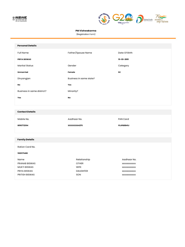PM Vishwakarma: (Registration Form) | PDF | Loans | Money