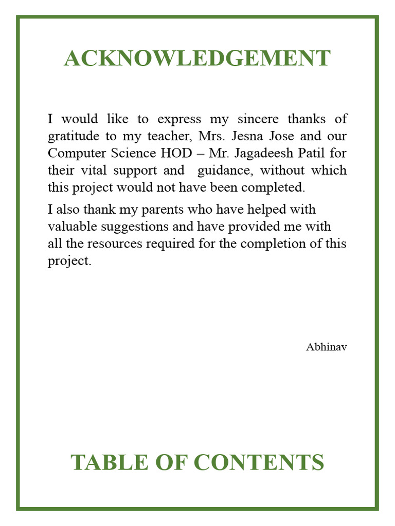 Acknowledgement: Abhinav | Download Free PDF | Python (Programming Language) | Databases