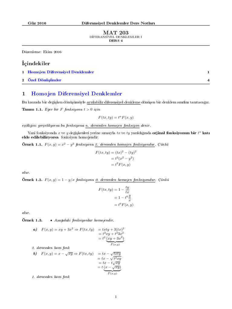 4 Homojen Diferensiyel Denklemler | PDF