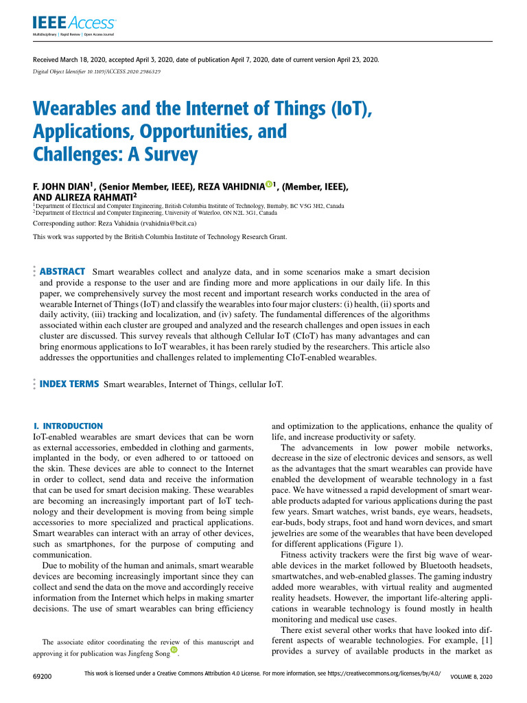 Wearables and The Internet of Things IoT Applications Opportunities and Challenges A Survey ...