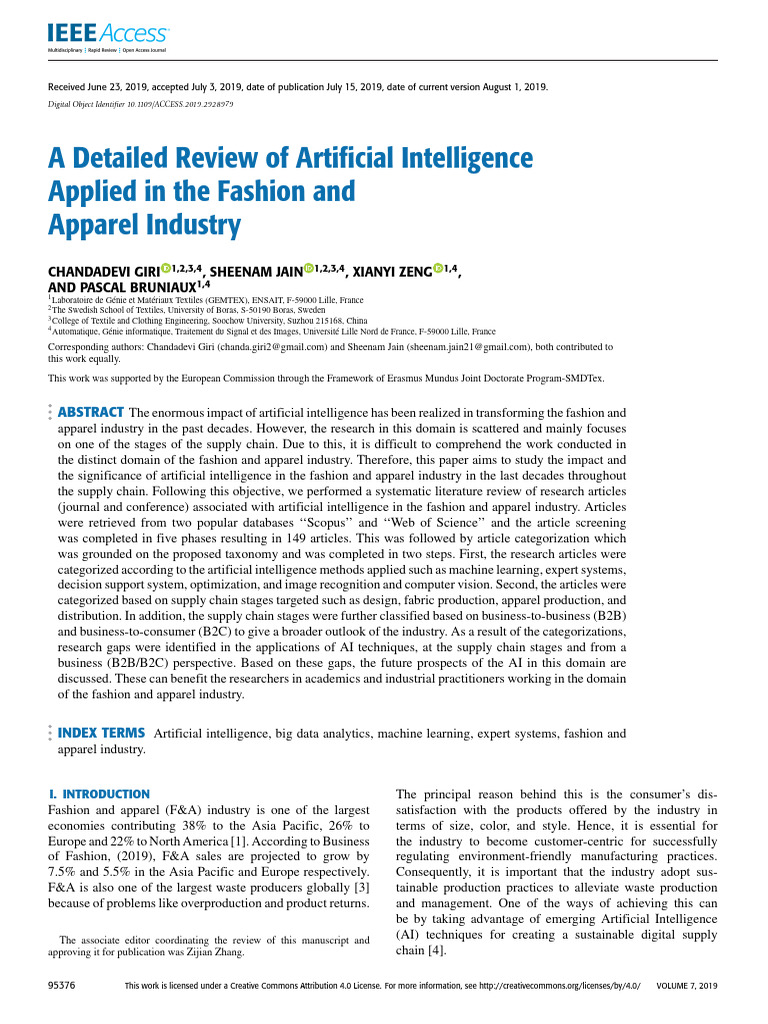 A Detailed Review of Artificial Intelligence Applied in The Fashion and ...