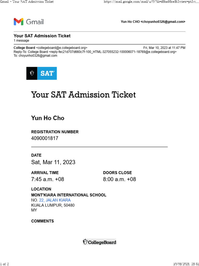 Gmail - Your SAT Admission Ticket | PDF