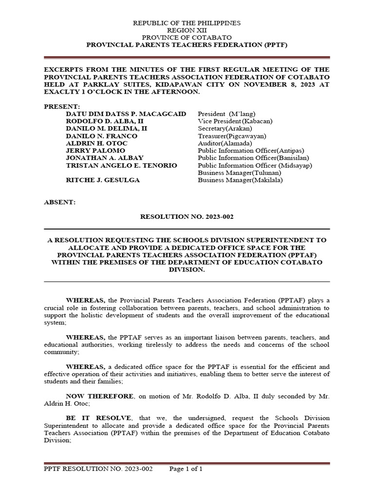 Resolution No. 002 | PDF