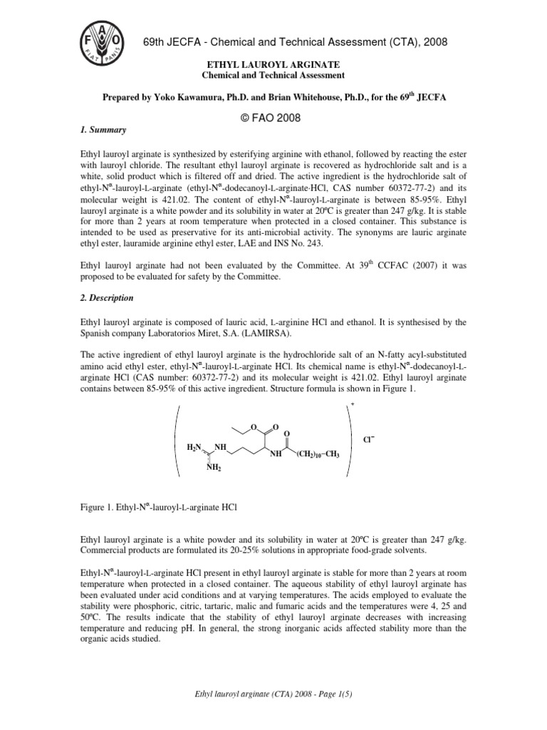 69th JECFA - Chemical and Technical Assessment (CTA), 2008: 1. Summary ...