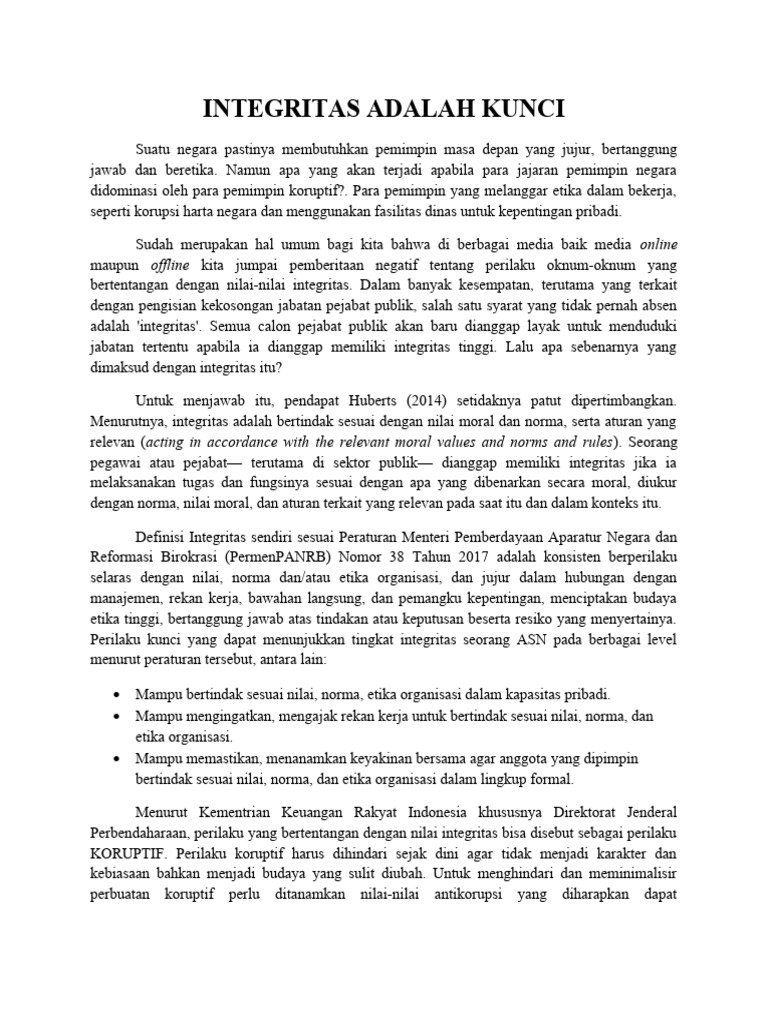 Essay Tentang Nilai Nilai Integritas | PDF