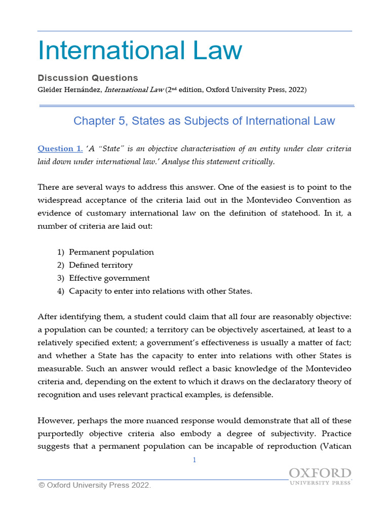 Chapter 5 Discussion Questions | PDF | International Law | Sovereign State