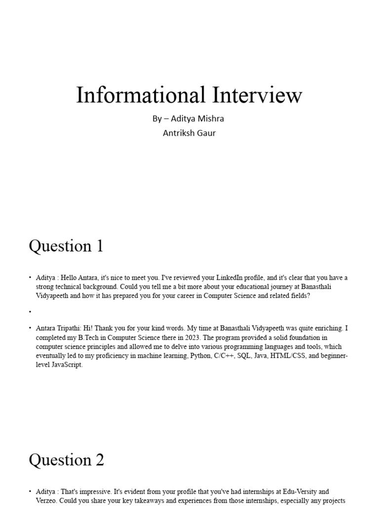 Informational Interview | PDF | Data Science | Data