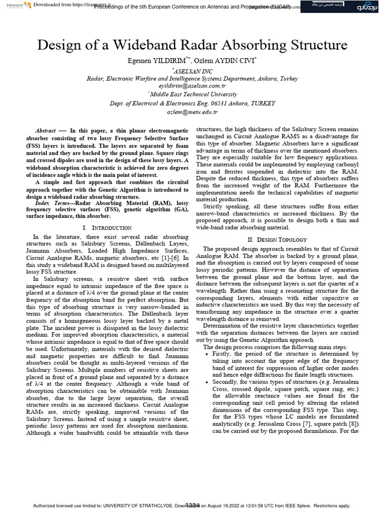 Design Of A Wideband Radar Absorbing Structure Pdf Electrical